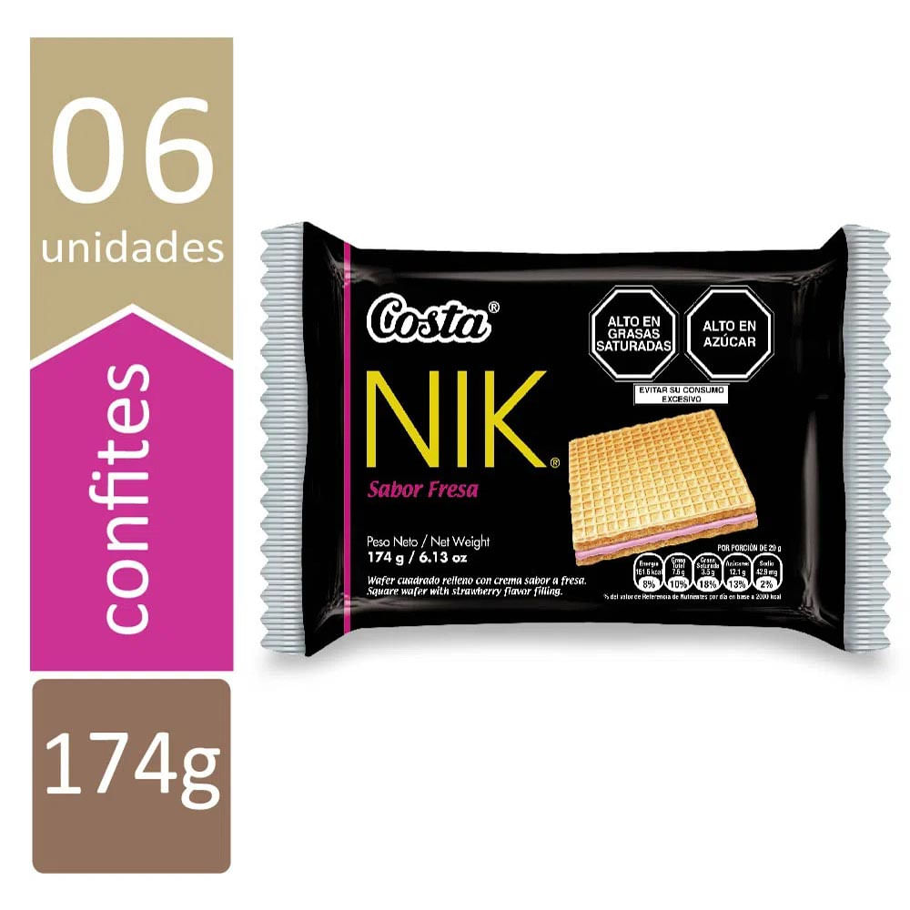 Wafers Nik Costa Fresa Pack 6un - Wong.pe