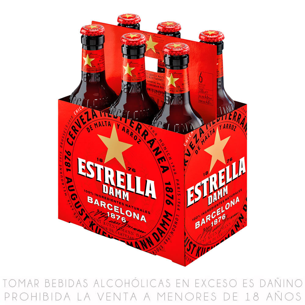 Sixpack Cerveza Estrella Damm Botella 330ml